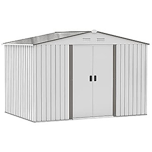 Outsunny 9' x 6' Metal Storage Shed, Garden Tool House with Floor Foundation, Double Sliding Doors, 4 Air Vents for Backyard, Patio, Lawn, Silver