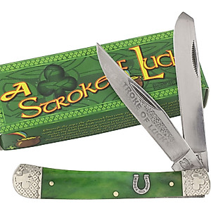 S.S. Folding Knives Rough Rider Green Smooth Stroke Of Luck Trapper Stainless Steel Open Folding Pocket Knife Rr1056 Outdoor Survival Hunting Knife for Camping by Survival Steel