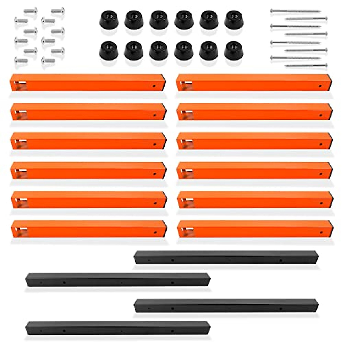 JF ROSSI Wood Storage Organizer Rack - Pack of 4 Heavy Duty - Complete with Work Gloves and Measuring Tape 3 Level Wall Mounted Metal Lumber Shelf