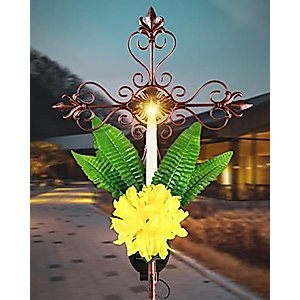 Yourongmao Outdoor Solar Garden Lights Waterproof,Cemetery Decorations for Grave Solar Cross Garden Stake Lights,Garden Decor for Remembrance Gifts & Sympathy Gifts