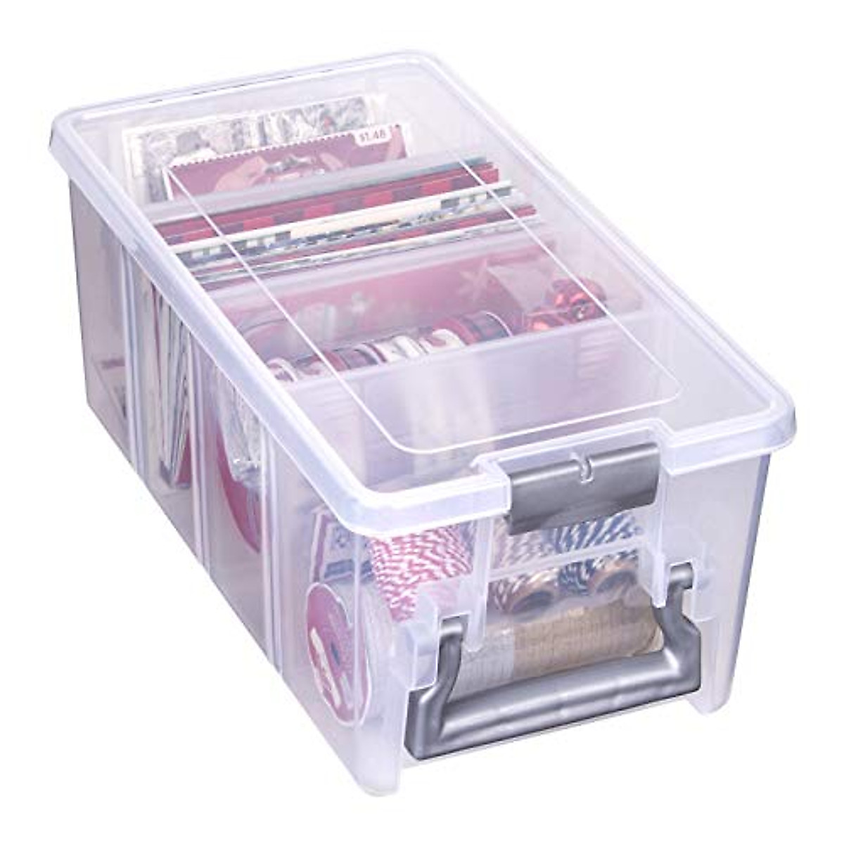 AB Designs 6925ABD Semi Satchel with Removable Dividers, Stackable Home Storage Organization Container, Clear with Sliver Latches and Handle
