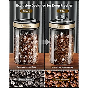 Maestri House Vacuum Coffee Canister Pro, AirTight Coffee Containers, Vacuum Glass Coffee Jar with Coffee Spoon, 40 fl OZ/1.2L Professional Coffee Storage Container for Barista, Gifts (Golden)