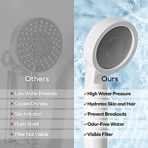 EZWELL Visible Filtered Shower Head LITE Sediment Filter with High Pressure NSF Certified Korea| Filtration System, Removes Rust | - Good for Dry skin & Hair, Travel, RV, Bathroom - Easy Install