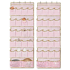 DAMAHOME Over Door Shoe Organizer - 2 Pack Hanging Shoe Rack 22 Large Pockets, Shoe Organizer for Closet with 4 Metal Hooks,Shoe Holder Shoe Rack for Door Baby Shoe Organizer Size 67" X 23" (Pink)