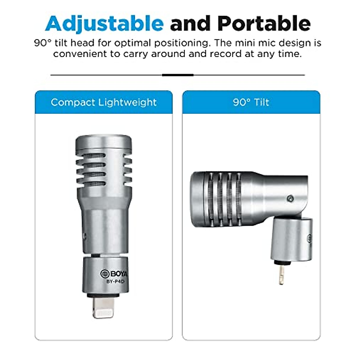 BOYA BY-P4D iPhone Microphone iOS Mini Phone Mic with Lightning Port for iPhone/iPad/iPod Foldable External Microphone with Wind Foam for YouTube,Vlogging,Live Stream,Video Record
