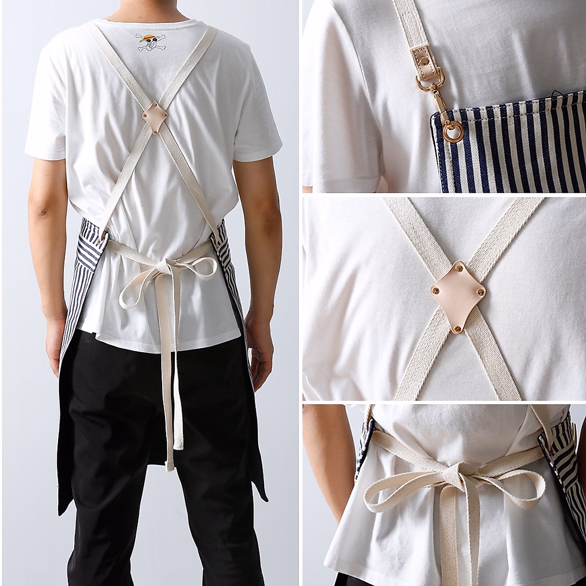 Jeanerlor Canvas Heavy Duty Work apron With Pockets Adjustable M to XXXL for Men Double-sided (striped and black) + Cross-Back Straps.