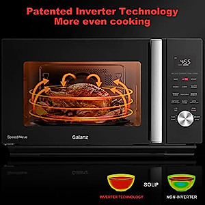 Galanz GSWWA16BKSA10 3-in-1 SpeedWave with TotalFry 360, Microwave, Air Fryer, Convection Oven with Combi-Speed Cooking, 1.6 Cu.Ft/ 1000W, Black