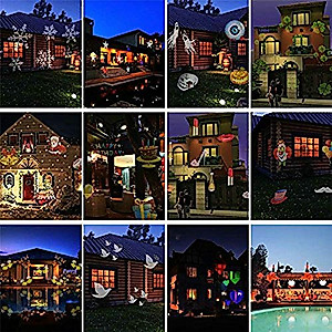 Christmas Moving Snowflake Projector Light, 12 Patterns Plug-in Card Lawn Lamp ，Party LED Projection Light Outdoor IP65 Holiday Decoration Light for Christmas, Halloween, Valentine's Day