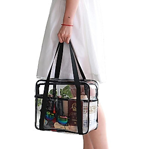 SxoSyo Clear Makeup Bags Large Travel Toiletry Bag for Women Transparent Bag Clear Cosmetic Bags with Handle Bathroom Organizer (black)