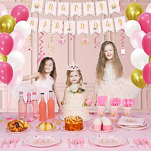 DECORLIFE Princess Party Supplies Serve 24, Princess Party Plates and Napkins for Girls Birthday, Baby Shower, Total 96PCS