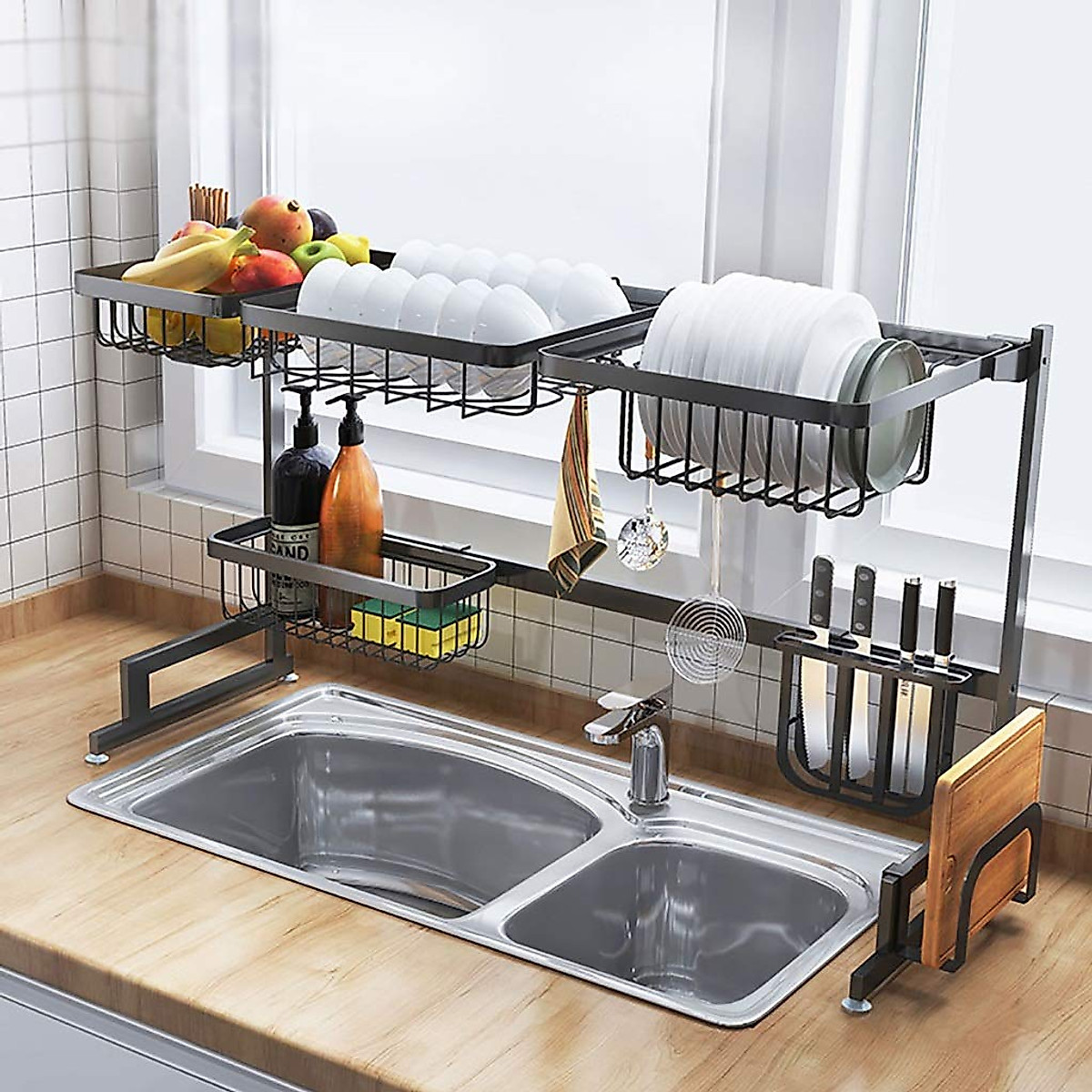 FEHUN Sinks,Stainless Steel Kitchen Sink Dish Drying Rack Drain Rack/79*32*52Cm