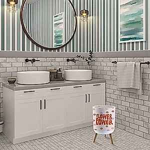 Small Trash Can with Lid Flower with Phrase Flower Power Hand Lettering in 70s Hippie Style 7 Liter Round Garbage Can Elasticity Press Cover Lid Wastebasket for Kitchen Bathroom Office 1.8 Gallon