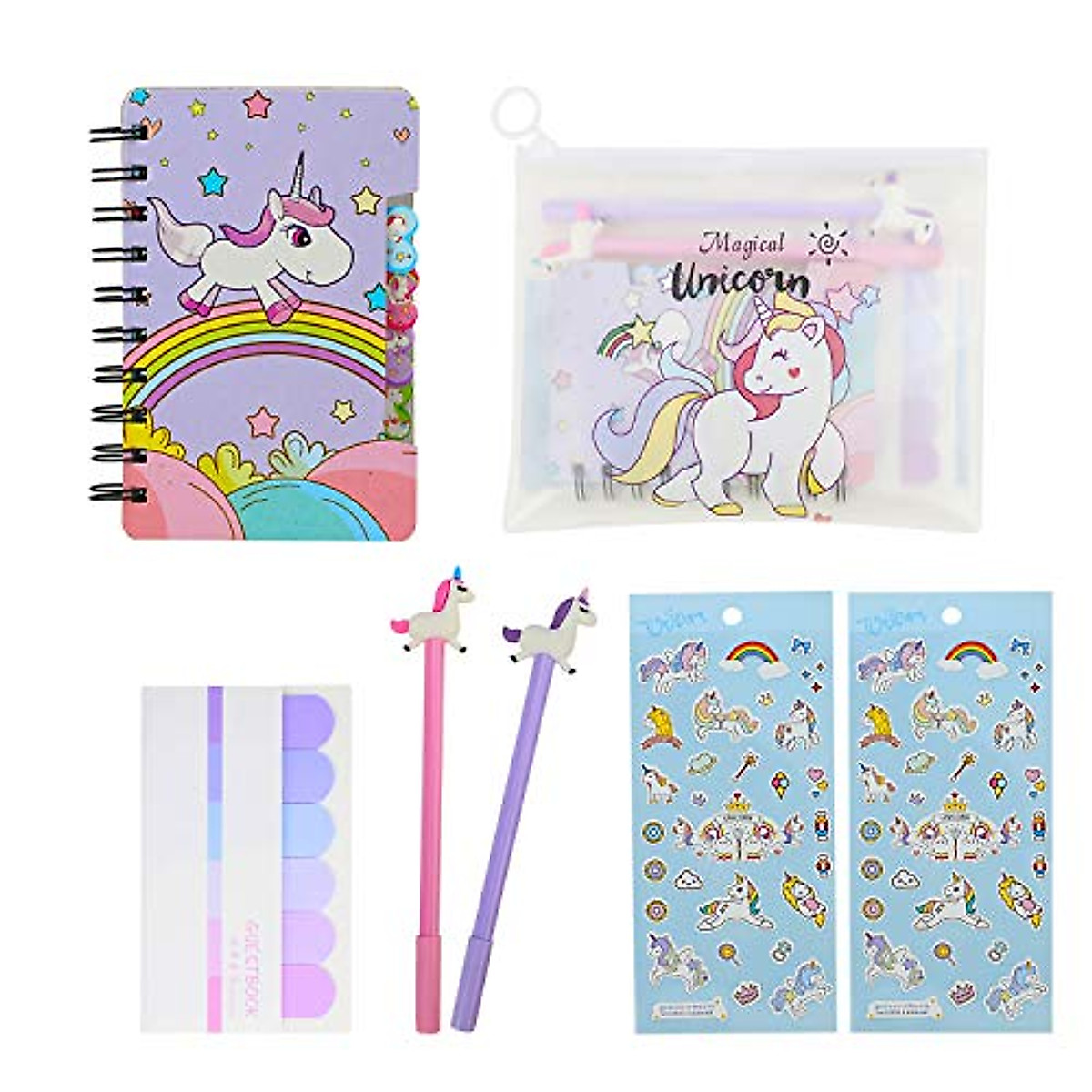 HIFOT Unicorn Stationery Set Kawaii Stationery Set for Girls, Clear Unicorn Pencil Case Unicorn Diary Journal Notebook Unicorn Gel Pens Ballpoint Pen Stickers Gifts for Students School Supplies