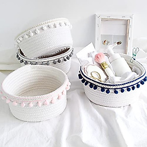 PHEZEN Cotton Rope Basket Bins, Small Woven Storage Baskets for Toy Storage Snacks Clothes Cosmetic Fruits Books Sundries Soft Storage Bins, Boho Woven Storage Baskets Decor Pink (20.5cm x 9.5cm)