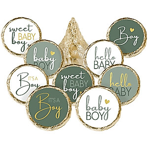 Green It's a Boy Baby Shower Chocolate Kisses Party Favor Candy Stickers, Sage Green Baby Shower -180 Count