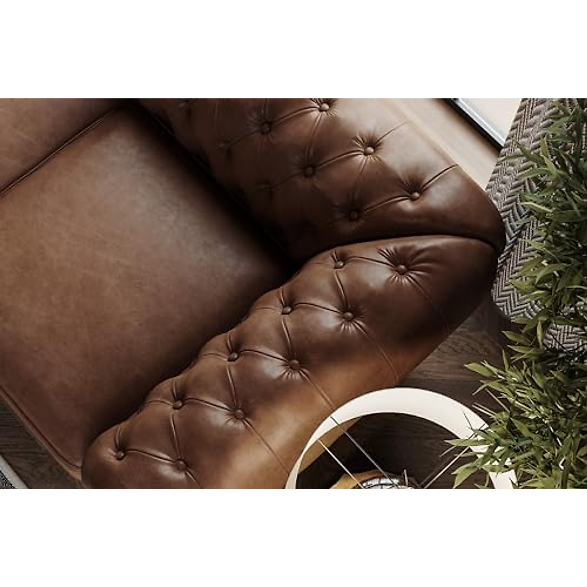 Valencia Parma Chesterfield Loveseat 64" | Premium Full-Aniline Leather | Mid-Century Accent Chair with Classic Button Tufted Back and Wood Legs for Living Room, Chocolate