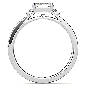 10K Solid White Gold Handmade Engagement Ring, 3 CT Emerald Cut Moissanite Diamond Solitaire Wedding/Bridal Ring for Women/Her, Minimalist Ring Anniversary Ring Gifts (6.5)