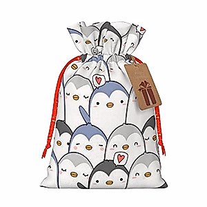 Cute Penguinchristmas Drawstring Gift Bag, Linen Drawstring Gift Bag, Reusable Drawstring Gift Bag, Used For Christmas, Birthday, Wedding Supplies