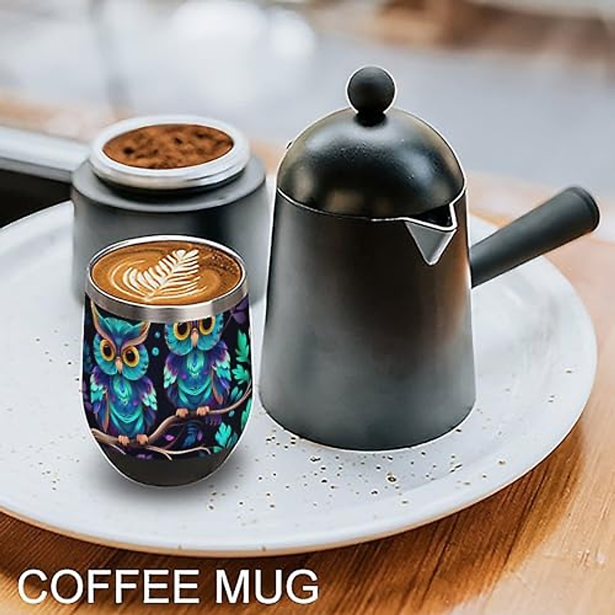 304 Stainless Steel Purple And Green Owl Printed Eggshell Thermos Cup with Switchable Drinking Spout