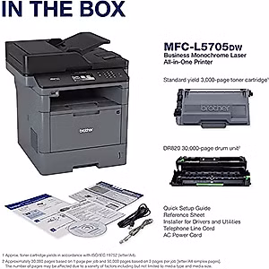 Brother MFC-L5705DW All-in-One Wireless Monochrome Laser Printer, Print Copy Scan Fax, Duplex (2-Sided), Ethernet, Hi-Speed USB 2.0, 42ppm, 1200x1200 dpi, 3.7" Touch LCD, Durlyfish