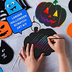 Neliblu Halloween Scratch Art Trick or Treak Paper Crafts Kit Bulk Pack of Halloween Pumpkins with Magic Rainbow Colors - 24 Pumpkin Ornaments, 24 Scratch Sticks, 24 Ribbons