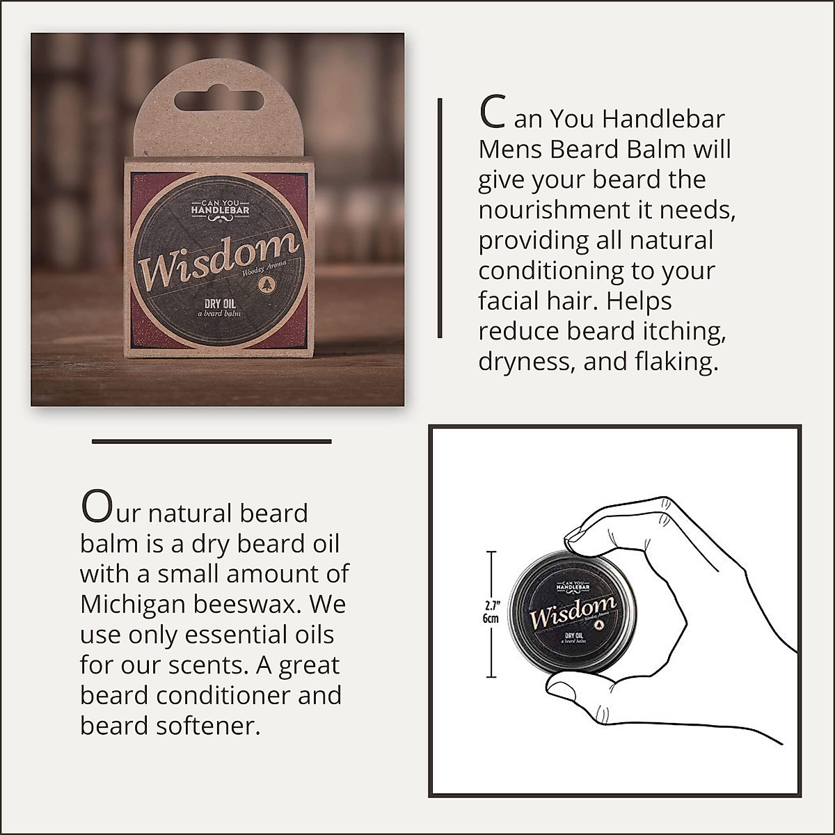 Can You Handlebar Beard Balm for Men, Dry Oil Beard Wax, Natural Beard Care Conditioner Moisturizer Softener Grooming Products, Woodsy and Citrus Scent, 2 oz Stainless Steel Tin