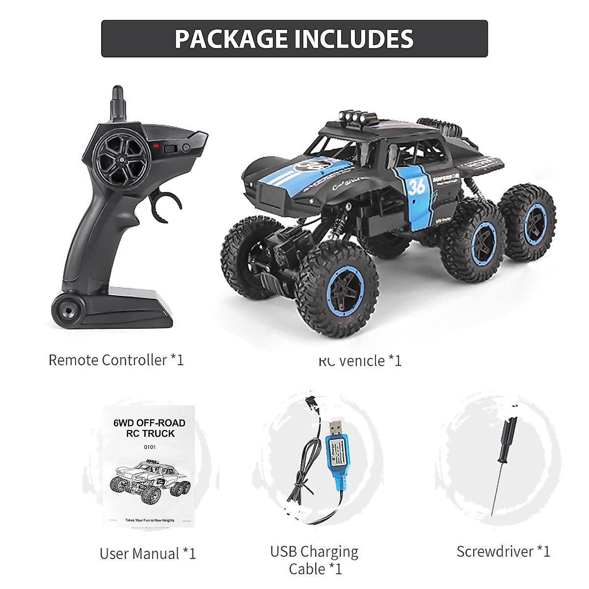 RC Car Crawler Hobby Truck 6WD 1:12 Large Scale Remote Control Car Off Road Climbing Vehicle Toy with Big LED Light Super Powerful Monster Truck, All Terrains Remote Control Car for Kids Adults