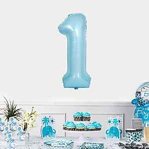 JANOU Number 1 Blue Balloon 40 Inch Big Helium Foil Balloons 1st Birthday Baby Shower Wedding Party Decoration