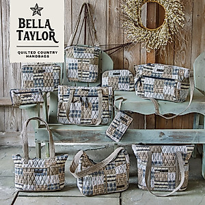 Bella Taylor Ninepatch Star Claire Quilted Cotton Country Patchwork Crossbody Shoulder Bag; Burgundy and Tan