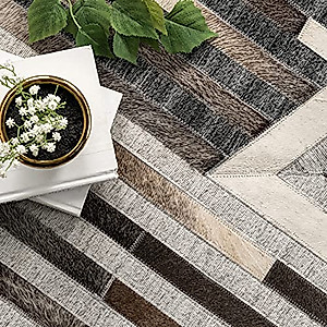 nuLOOM Elaine Handmade Leather Cowhide Geometric Area Rug, 8' x 10', Grey