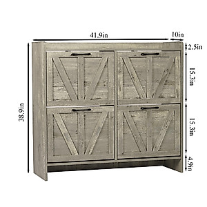 MISHAO Shoe Storage Cabinet with 4 Flip Drawers, Narrow Shoe Cabinet Storage with Legs for Entryway, Freestanding Shoes Organizer Cabinet, Farmhouse Slim Shoe Cabinet, Rustic Gray