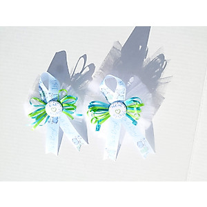 Baby Boy Baby Shower Party Corsage Buttons For Mommy and Dad (Blue, Green and white)