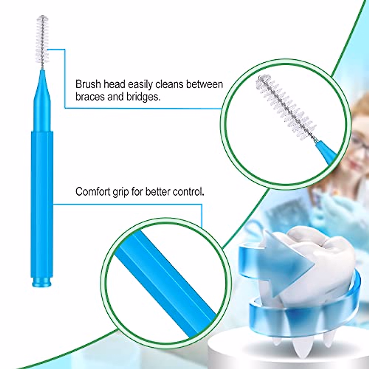 Nuogo 500 Pieces Braces Brush Interdental Cleaner Floss Heads Dental Teeth Cleaning Tools with Soft Bristles Oral Hygiene Flosser Toothpick Cleaners Kit, 4 Colors