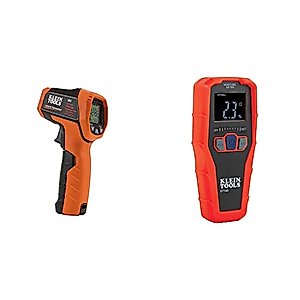 Klein Tools IR5 Dual Laser 12:1 Infrared Thermometer & ET140 Pinless Moisture Meter for Non-Destructive Moisture Detection in Drywall, Wood, and Masonry; Detects up to 3/4-Inch Below Surface
