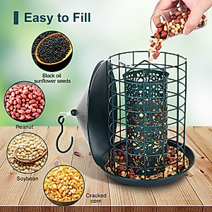Gaprass Squirrel Proof Bird Feeders, Metal Bird Feeders for Outdoors Hanging, Bird Feeder for 360°Feeding Area for Wild Birds, Chew Proof & Rust Proof, 4lbs Capacity - Green