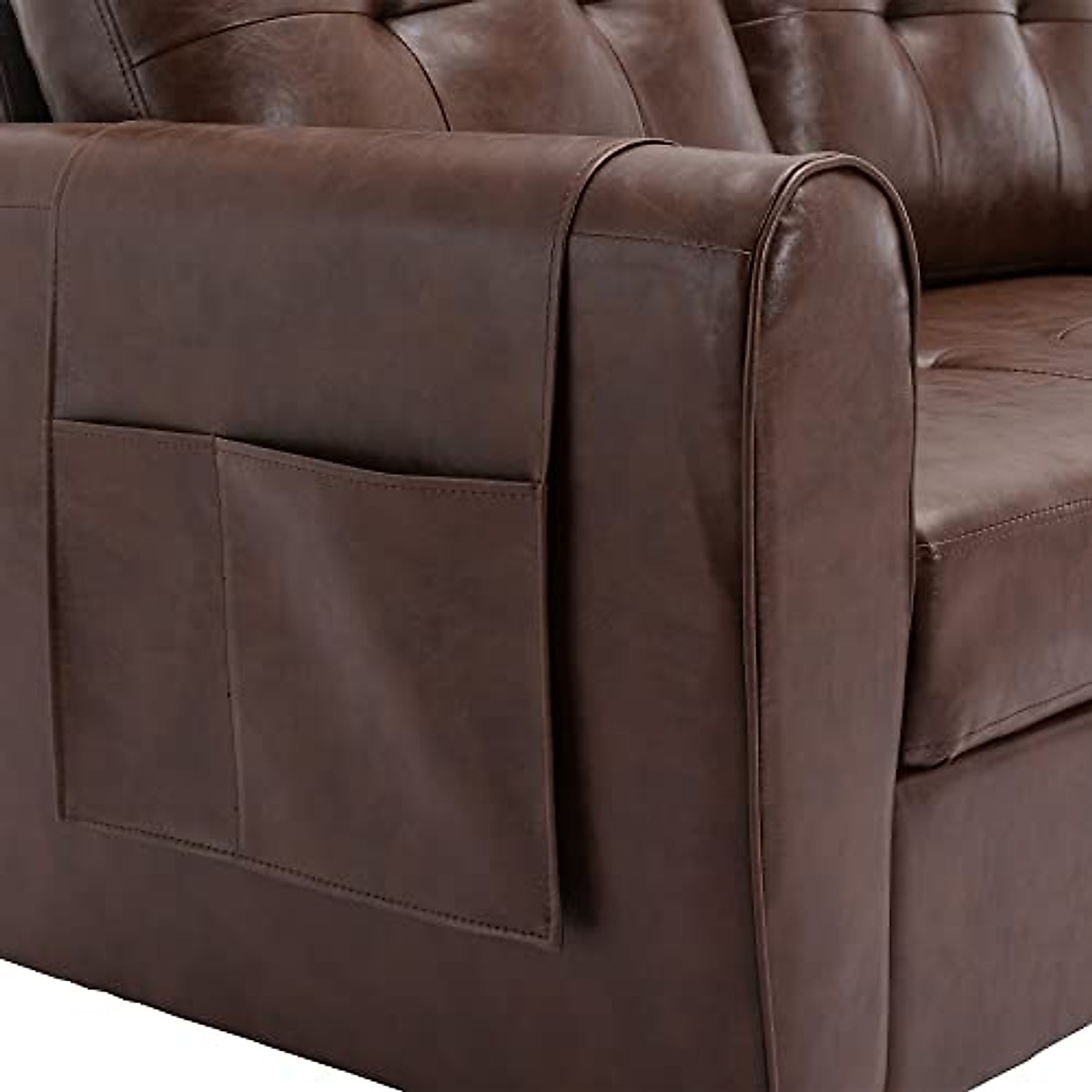 FANYE L-Shaped Corner Sectional Reversible Storage Chaise, Modern Convertible Sofa & Couch W/Headrest and Cupholders for Home Apartment Office Living Room, Brown PU Leather