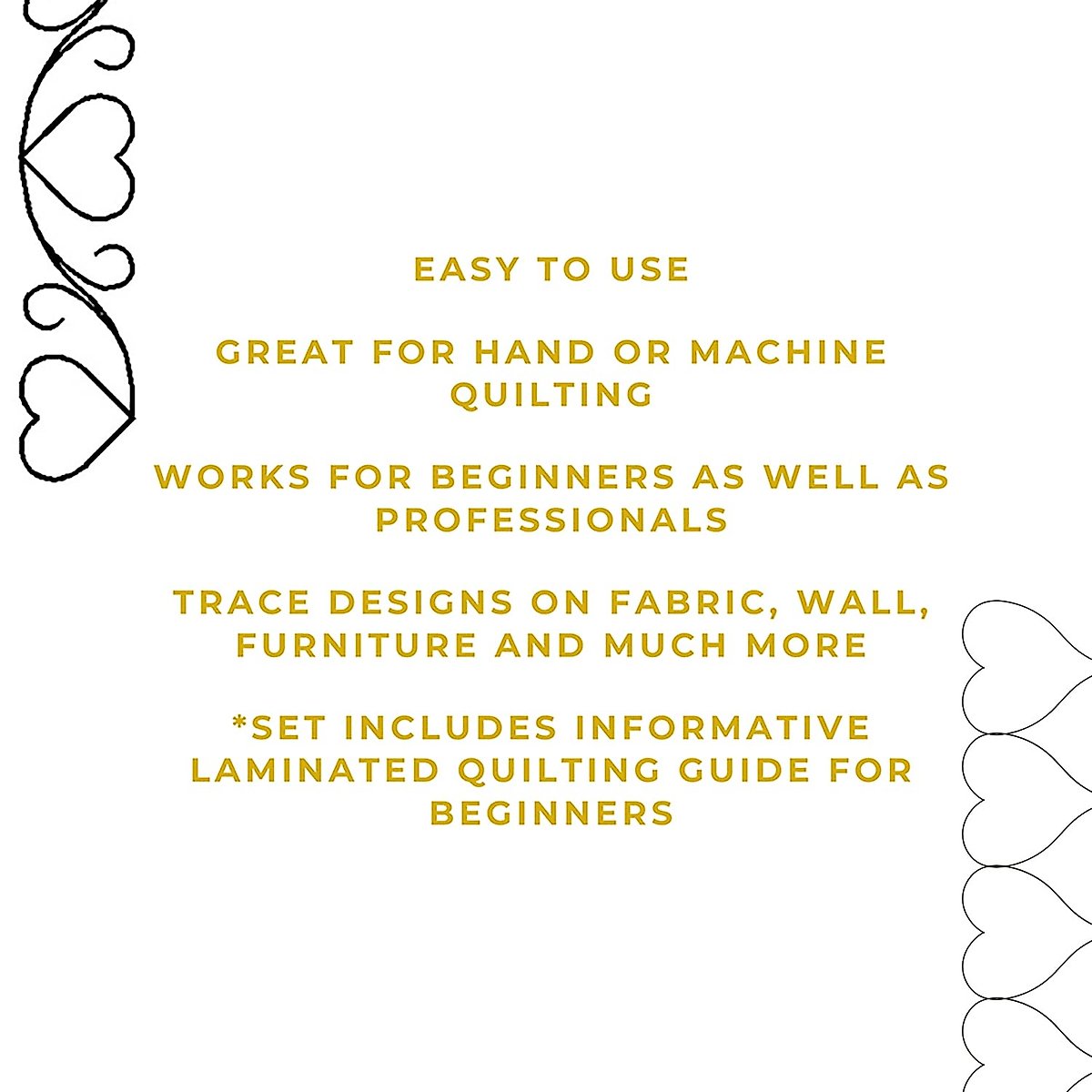 Quilting Stencils for Machine and Hand Quilting - 2 Quilting Stencils for Border Patterns - Heart Border Plastic Quilt Stencil Set with Guide