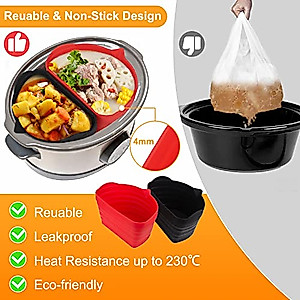 Slow Cooker Liners, Silicone Crock-Pot Liners Fit 6 QT Pot, Reusable/Leakproof/Silicone Divider Insert, Dishwasher Safe Liners for 6 Quart Oval Slow Cookers(Red+Black）