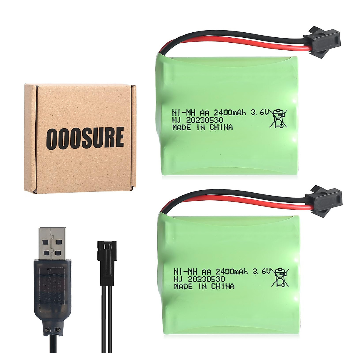 HJ 2 pcs 3.6V 2400mAh NI-MH 3xAA SM2P Battery with USB Charging Cable for Some Kind of RC Toy Car Boat Plane Flashlight Safe Equitment Electric Machine