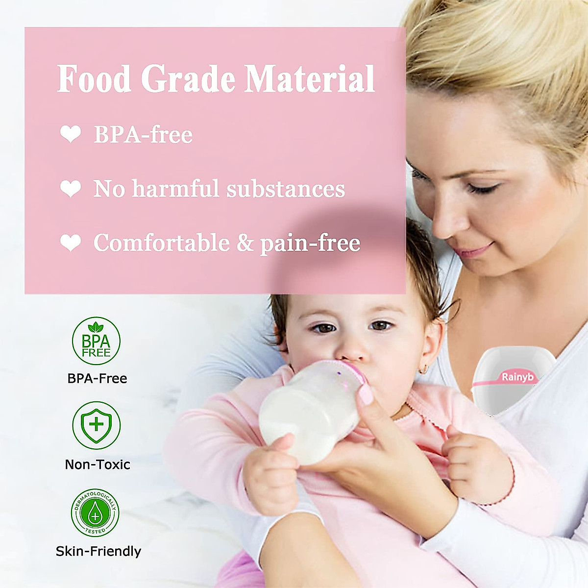 Rainyb Hands Free Breast Pump Electric Portable Breast Pump Quiet Strong Suction Power 3 Modes & 9 Levels Touch Panel High Definition Display, Come with 19mm /21mm /24mm Flanges