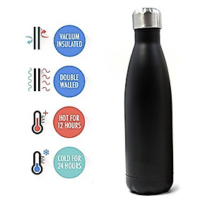Customized Engraved Double Wall Stainless Steel Vacuum Insulated Water Bottle Birthday Wedding Graduation Gift, 17 oz(Black)