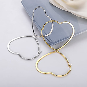 4 Pairs Stainless Steel Heart Earrings Hypoallergenic Big Heart Hoop Earrings Gold Plated Set For Women Men