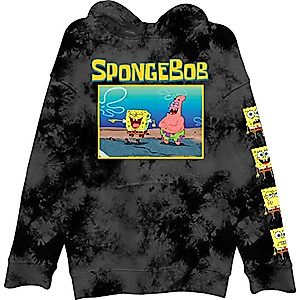 Mens Spongebob Squarepants Classic Hoodie - Spongebob, Patrick & Krusty Krab Tie Dye Hoodie Sweatshirt (Black Dye, Large)