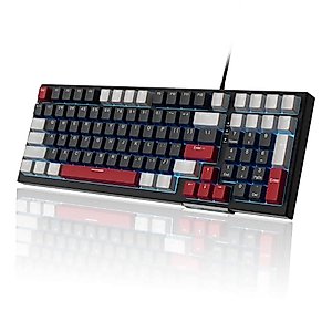MageGee Mechanical Keyboard, Star98 Wired Gaming Keyboard Backlit Ultra-Slim USB Keyboards with Red Switches 98 Keys for PC Windows Computer Laptop — Grey Black/Red Switches