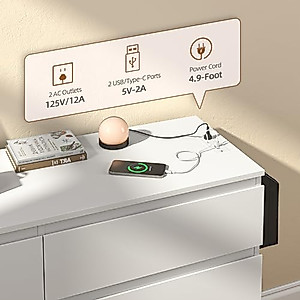 NUNU LAB Dresser for Bedroom Wooden with 6 Drawers, Chest of Drawers with Metal Rails for Bedroom, Living Room, Storage Cabinet, Closet, Hallway High Dresser, White