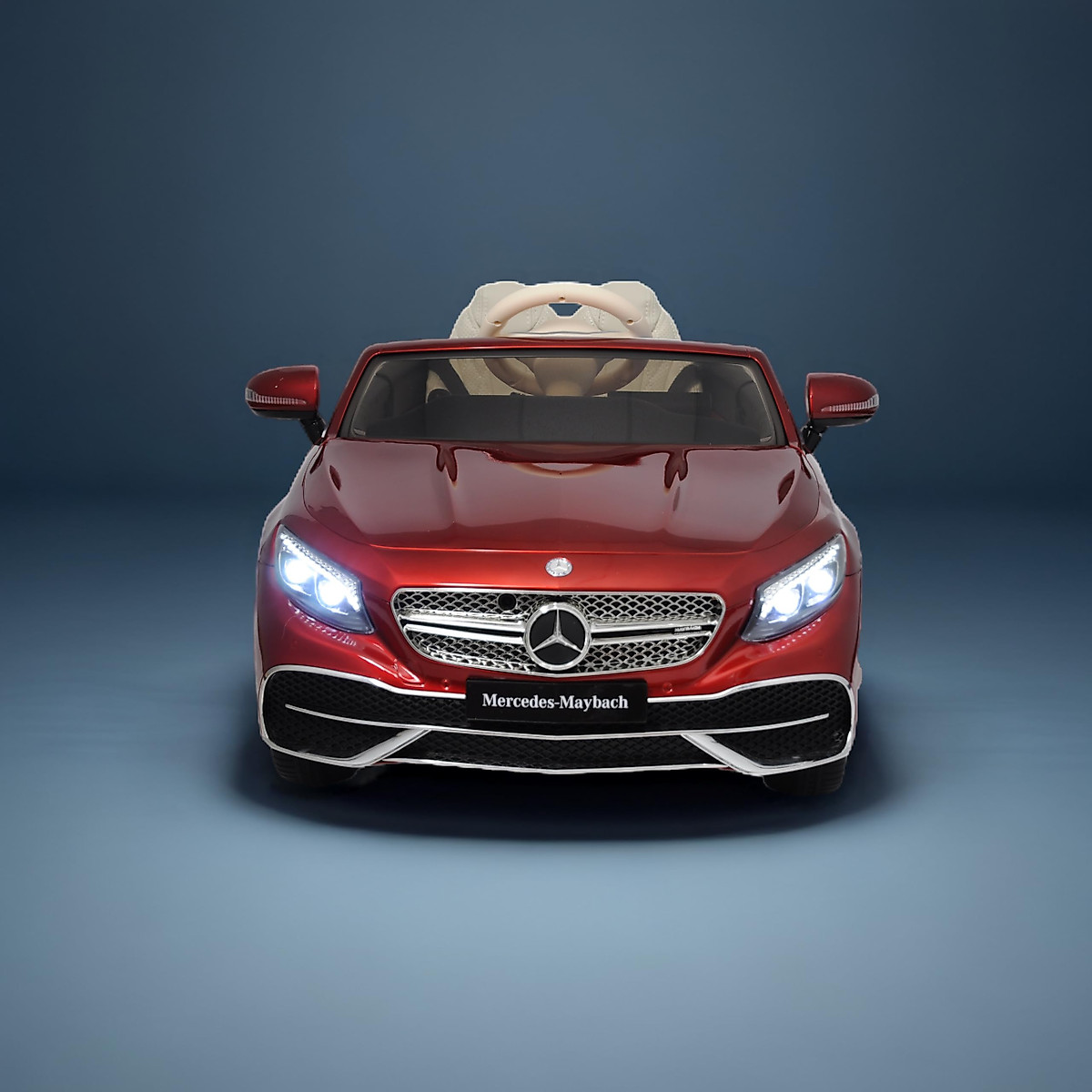 Americas Toys Kids Car with Mp4 Touchscreen, Bluetooth, Remote Control, Leather Beige Seat – Electric Car One Seater with Open Doors, 5 points Safety Belt, Compatible with Mercedes Maybach Painted Red