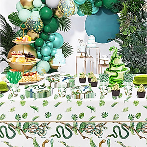 Xenorik Snake Party Tablecloth Decorations - Disposable Reptile Theme Snake Birthday Party Supplies Table Cover, Jungle Swamp Camping Wilderness Snake Theme Party Table Cloth - 3 Pack (54in x 108in)