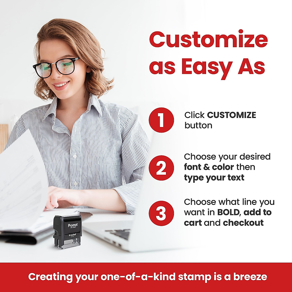 Promot Self Inking Personalized Stamp - Up to 4 Lines of Personalized Text, Custom Address Stamp, Office Stamps, Customized Stamp, Custom Stamps Self Inking with Easy to Change Ink Cartridge (Small)