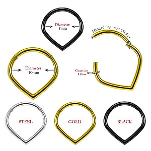 Triangle Septum Ring/Cartilage Earring- Septum Nose Ring- Gold Surgical Steel Hoop- 16 Gauge - 10mm Septum Ring