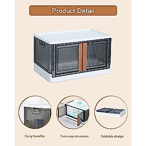 XTACO 3 Pack Stackable Storage Bins with Lids, 8.4 Gal Collapsible Storage Bins, Wardrobe Closet Organizer, Foldable Plastic Storage Container with Door, Crate for Book Storage